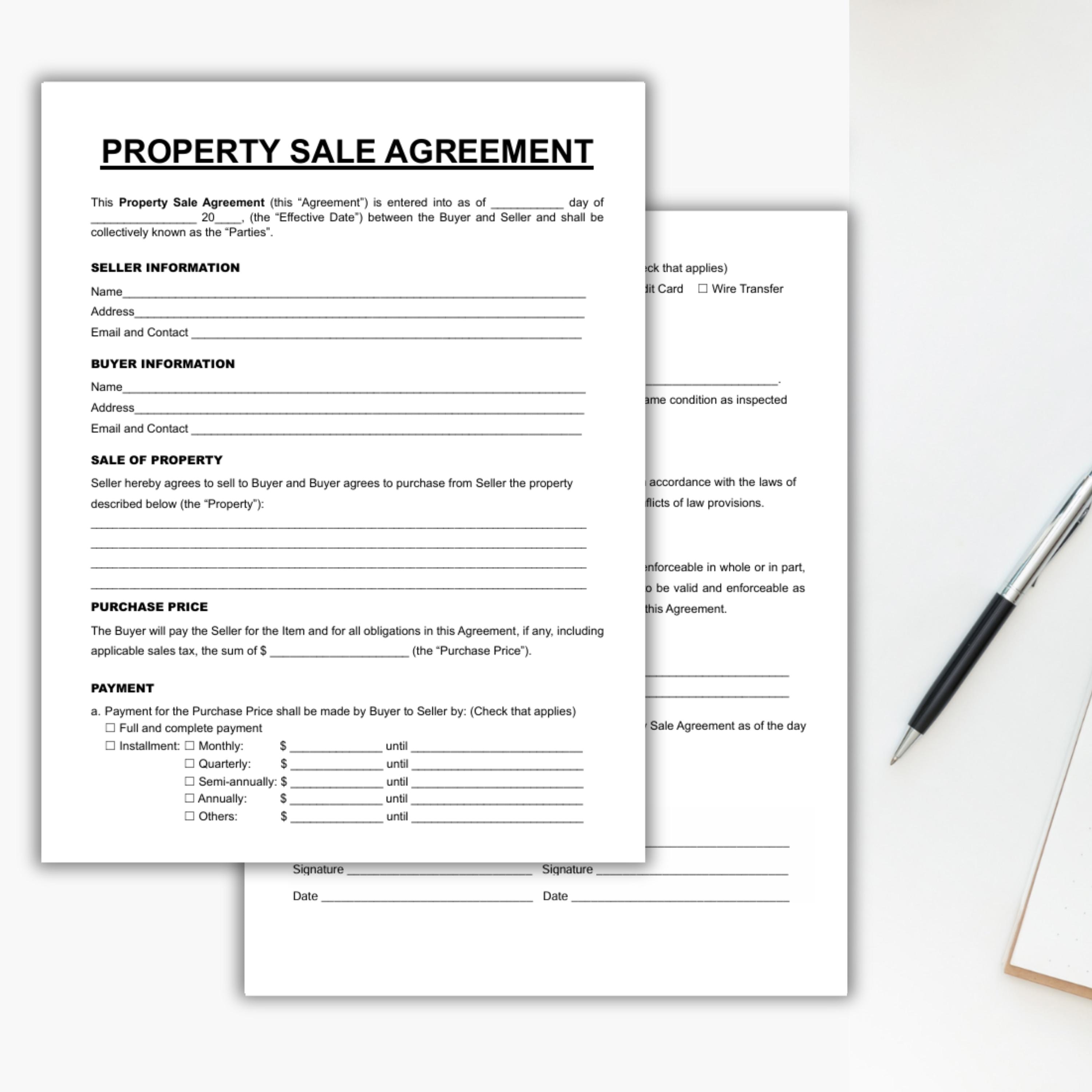 Property Sale Agreement, Purchase Agreement, Contract of Sales ...