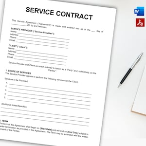 Printable Service Contract, Services Contract Agreement. Service ...