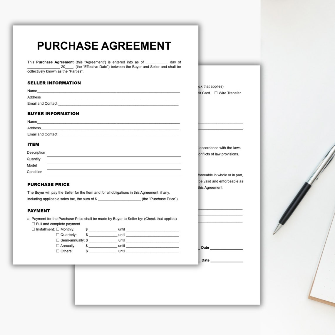 Purchase Agreement, Purchase and Sale Contract, Contract of Sales ...