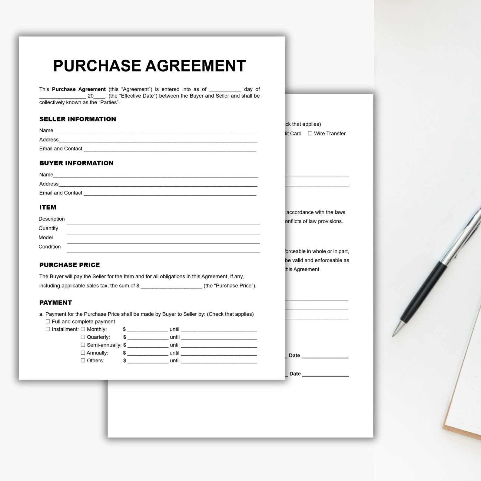 Purchase Agreement, Purchase and Sale Contract, Contract of Sales ...