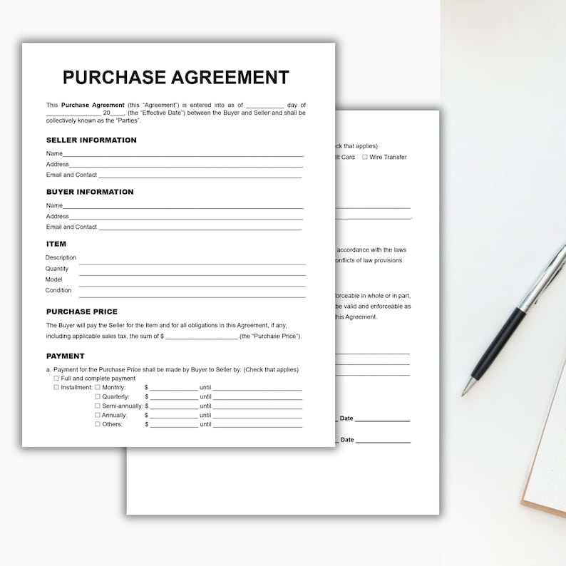 Purchase Agreement, Purchase and Sale Contract, Contract of Sales ...