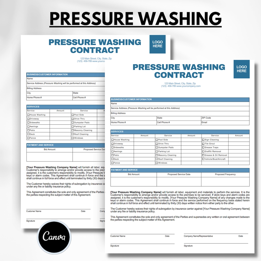 Pressure Washing Proposal & Service Agreement, Pressure Washing ...