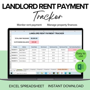 Rent Payment Tracker, Landlord Spreadsheet, Rent Payment Ledger ...