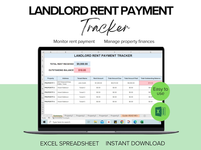 Rent Payment Tracker, Landlord Spreadsheet, Rent Payment Ledger ...