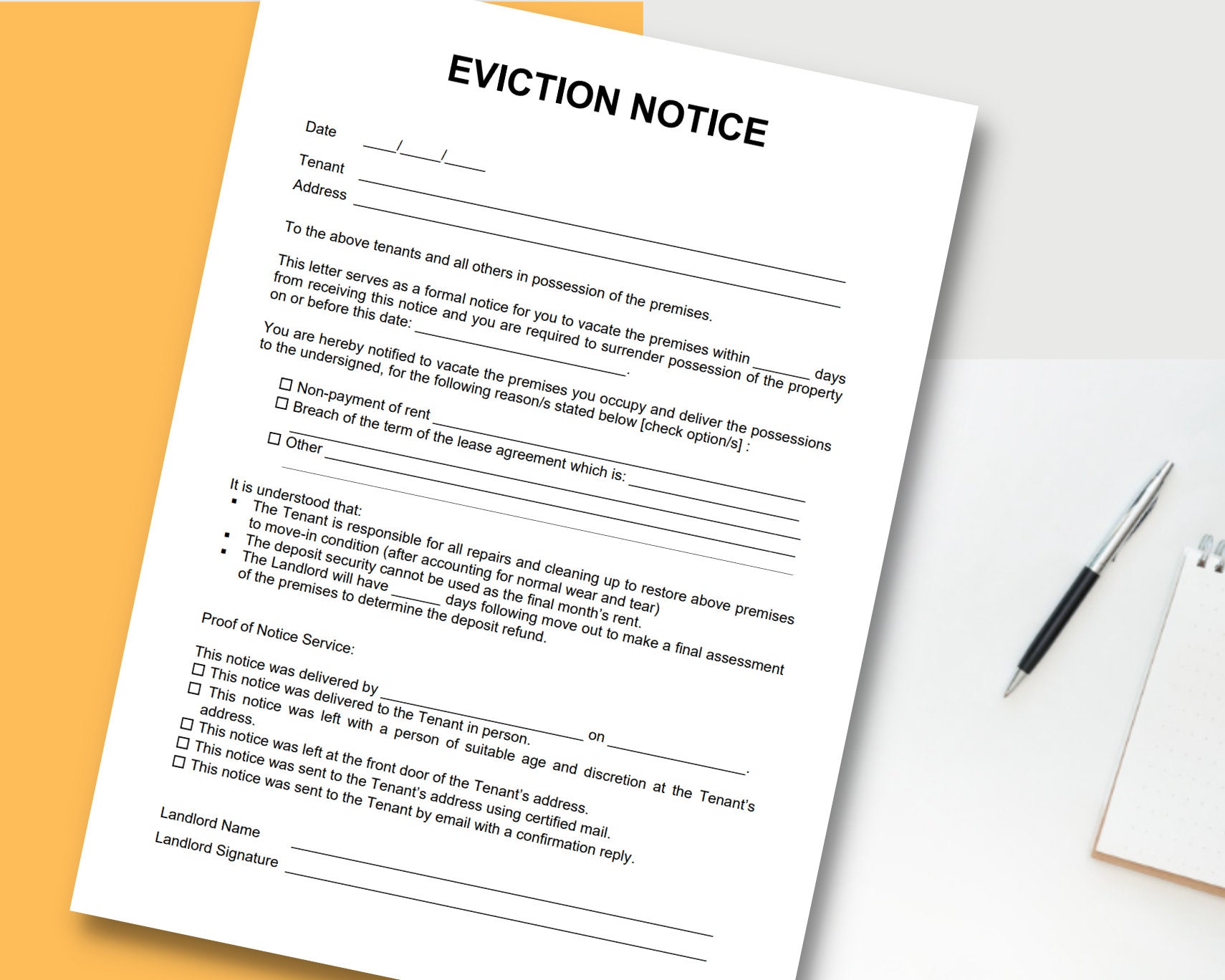 Eviction Notice, Notice to Vacate Template, Notice to Vacate Letter ...