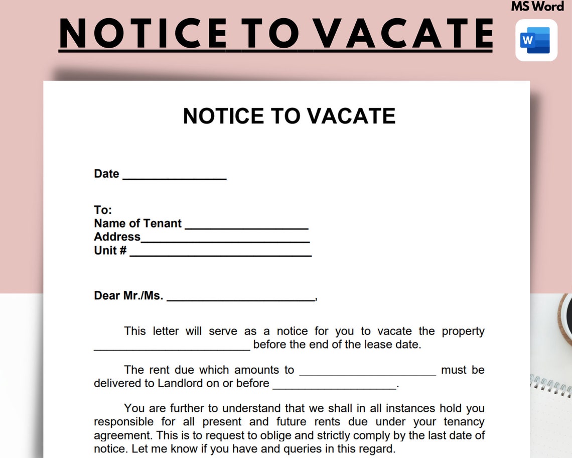 Notice to Vacate Template Notice to Vacate Letter Editable - Etsy UK