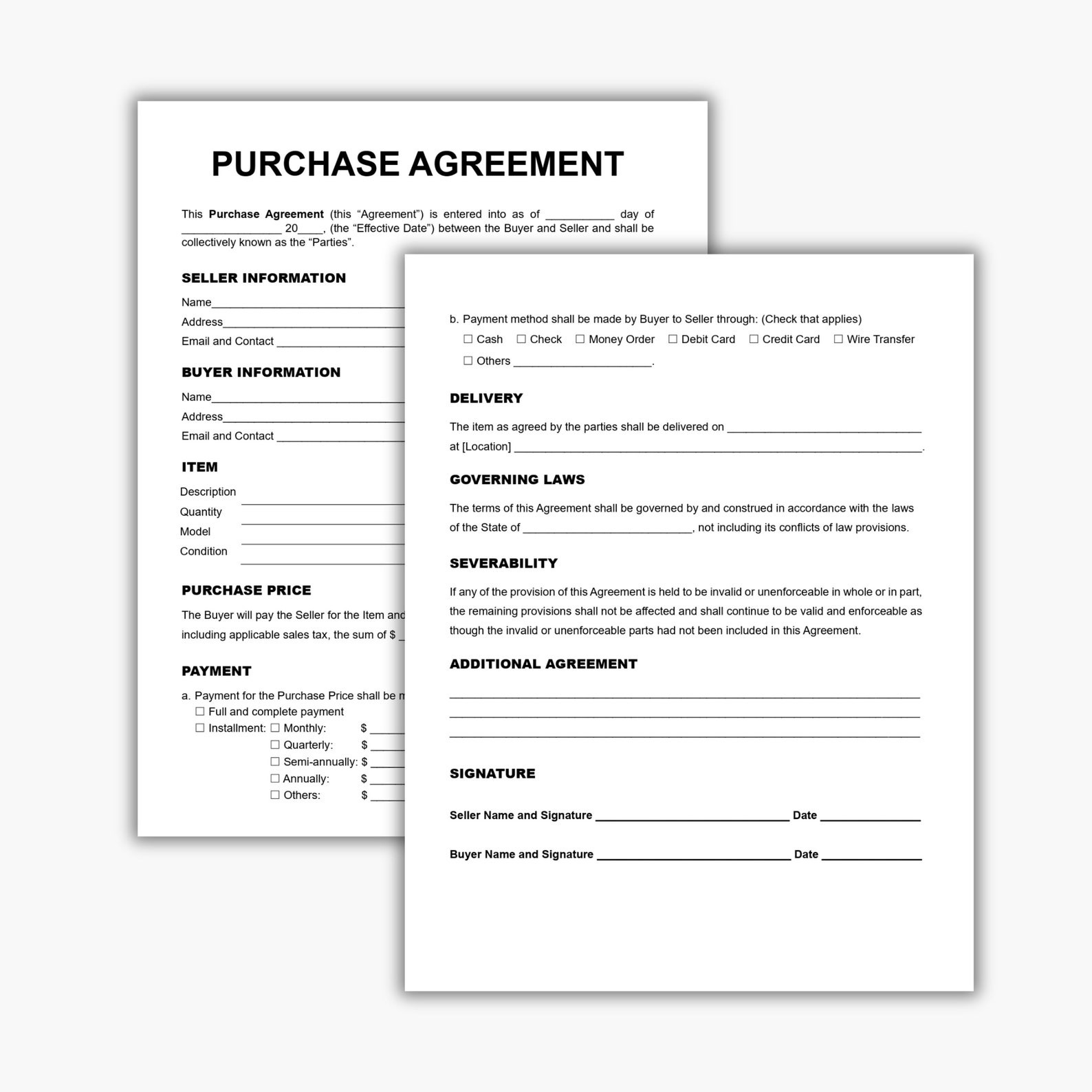 Purchase Agreement, Purchase and Sale Contract, Contract of Sales ...