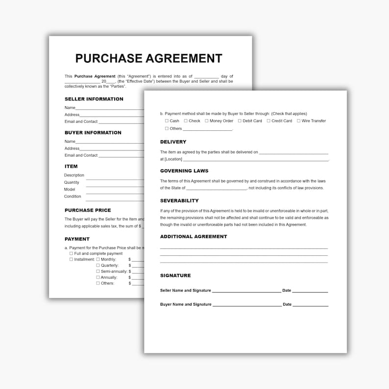 Purchase Agreement, Purchase and Sale Contract, Contract of Sales ...