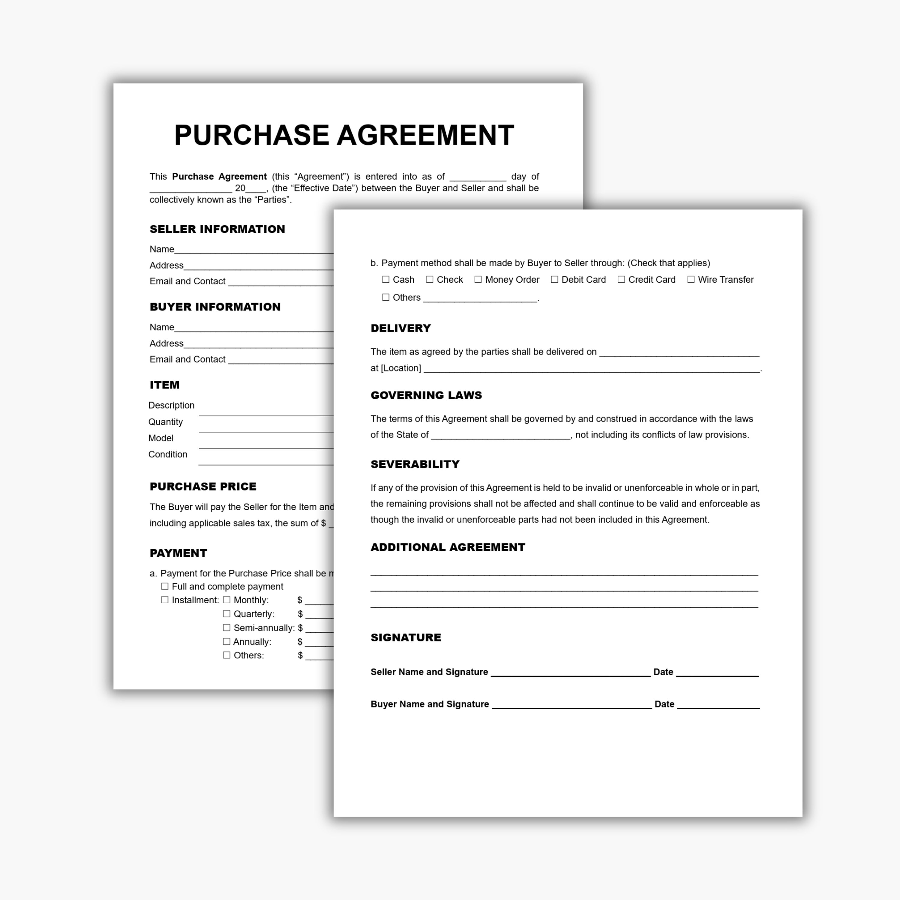 Purchase Agreement, Purchase and Sale Contract, Contract of Sales ...