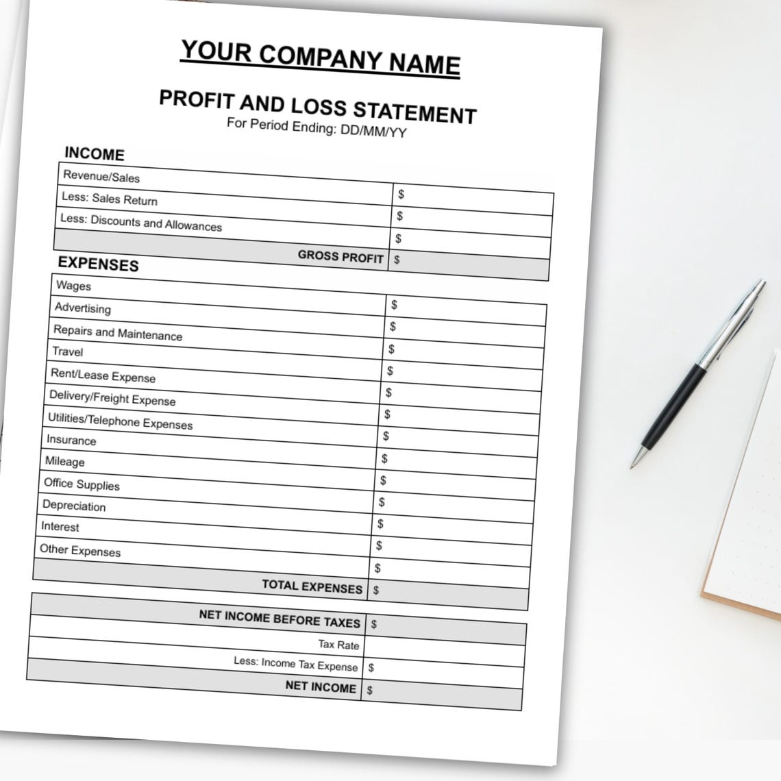 Profit and Loss Statement Template, Expense Report, Income Statement ...