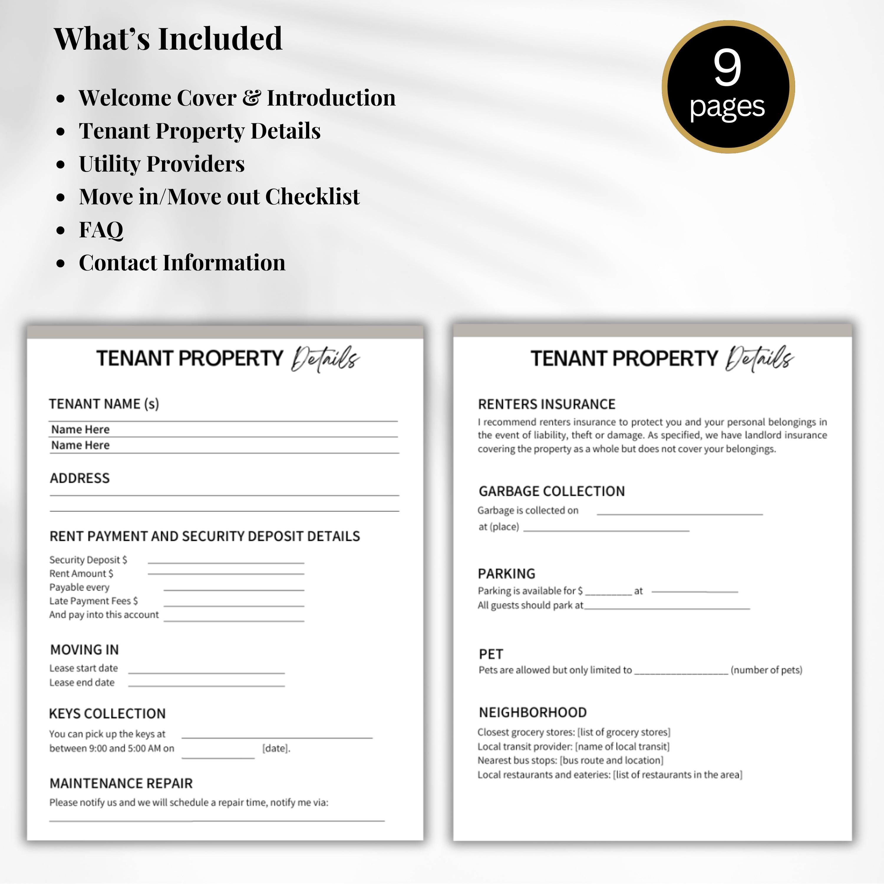 Real Estate Tenant Welcome Package, Tenant Welcome Packet, Tenant ...