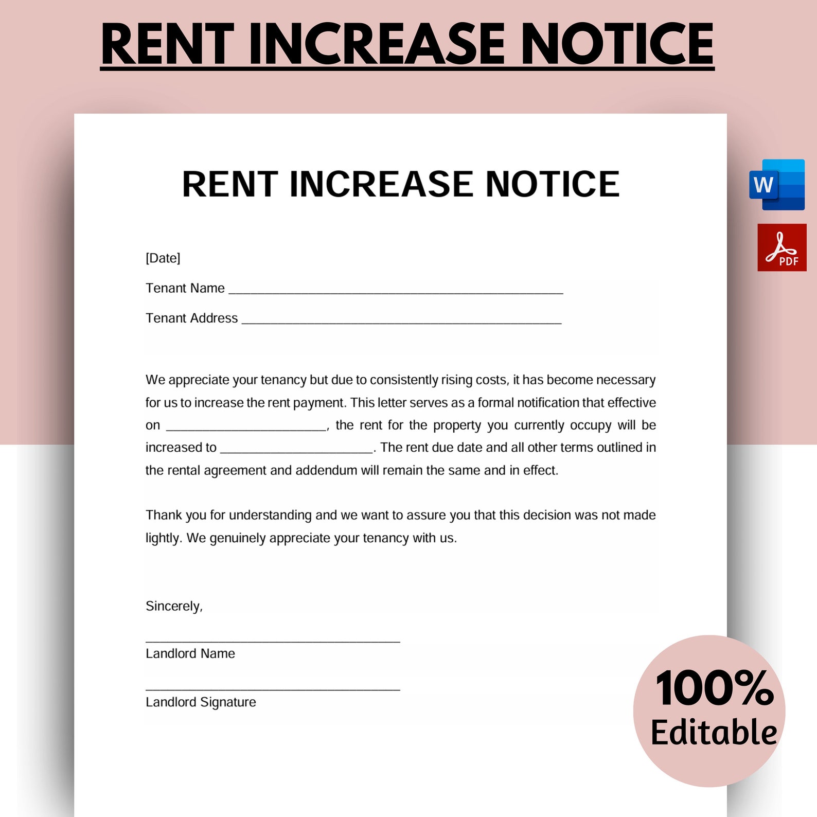 Rent Increase Notice, Rent Increase Letter, Rent Increase Form ...