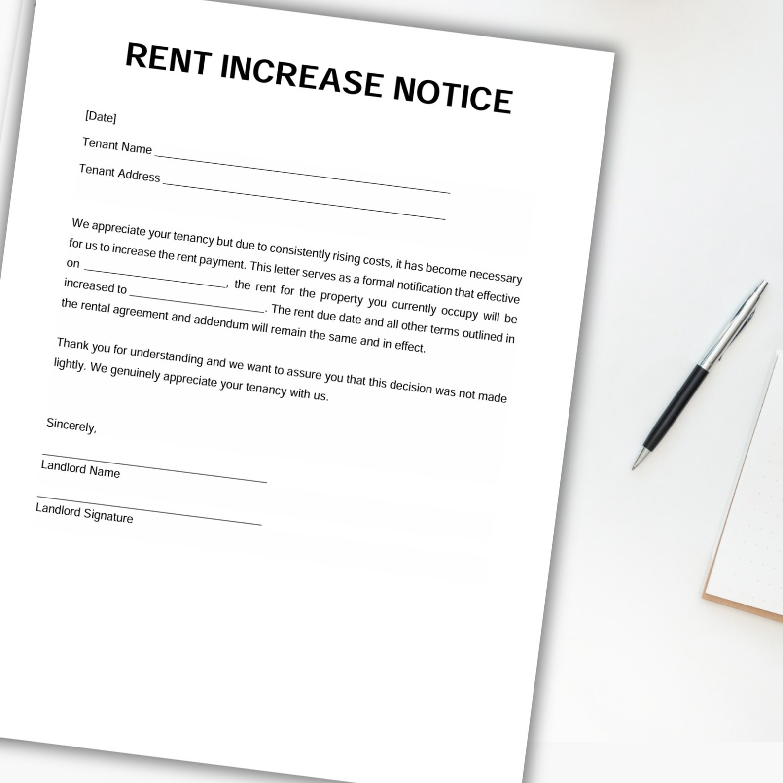 Rent Increase Notice, Rent Increase Letter, Rent Increase Form ...