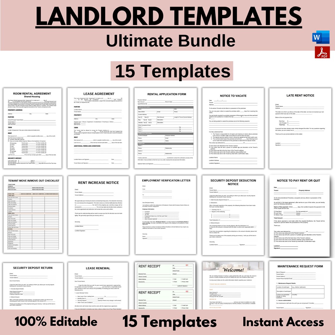 Landlord Templates, Notice to Vacate Template, Eviction Notice, Rent ...