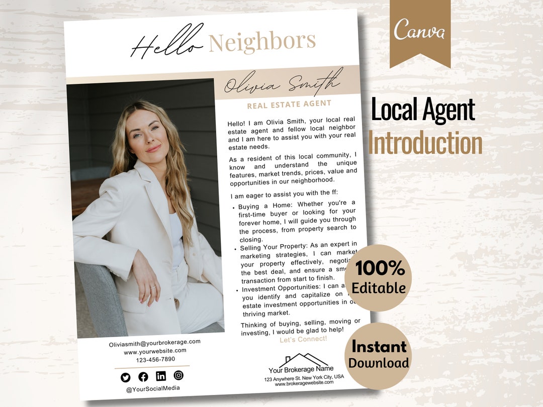 New Agent Introduction Letter Hello Neighbor Letter New - Etsy