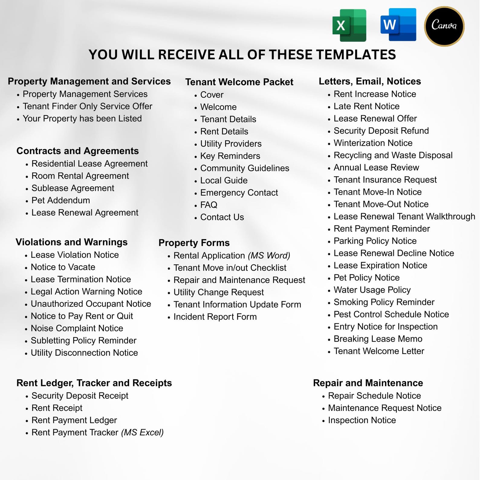 Property Management Bundle, Property Management Forms, Landlord ...