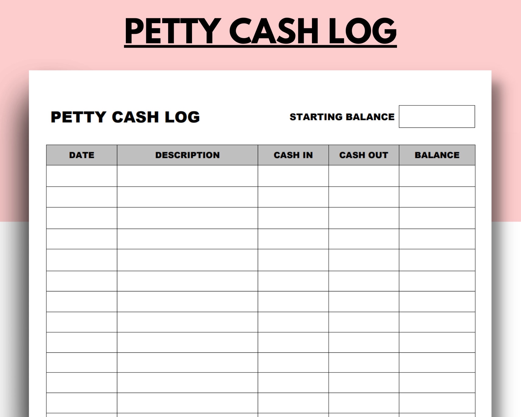 Petty Cash Log Petty Cash Form Bookkeeping Cash Flow Petty - Etsy Canada
