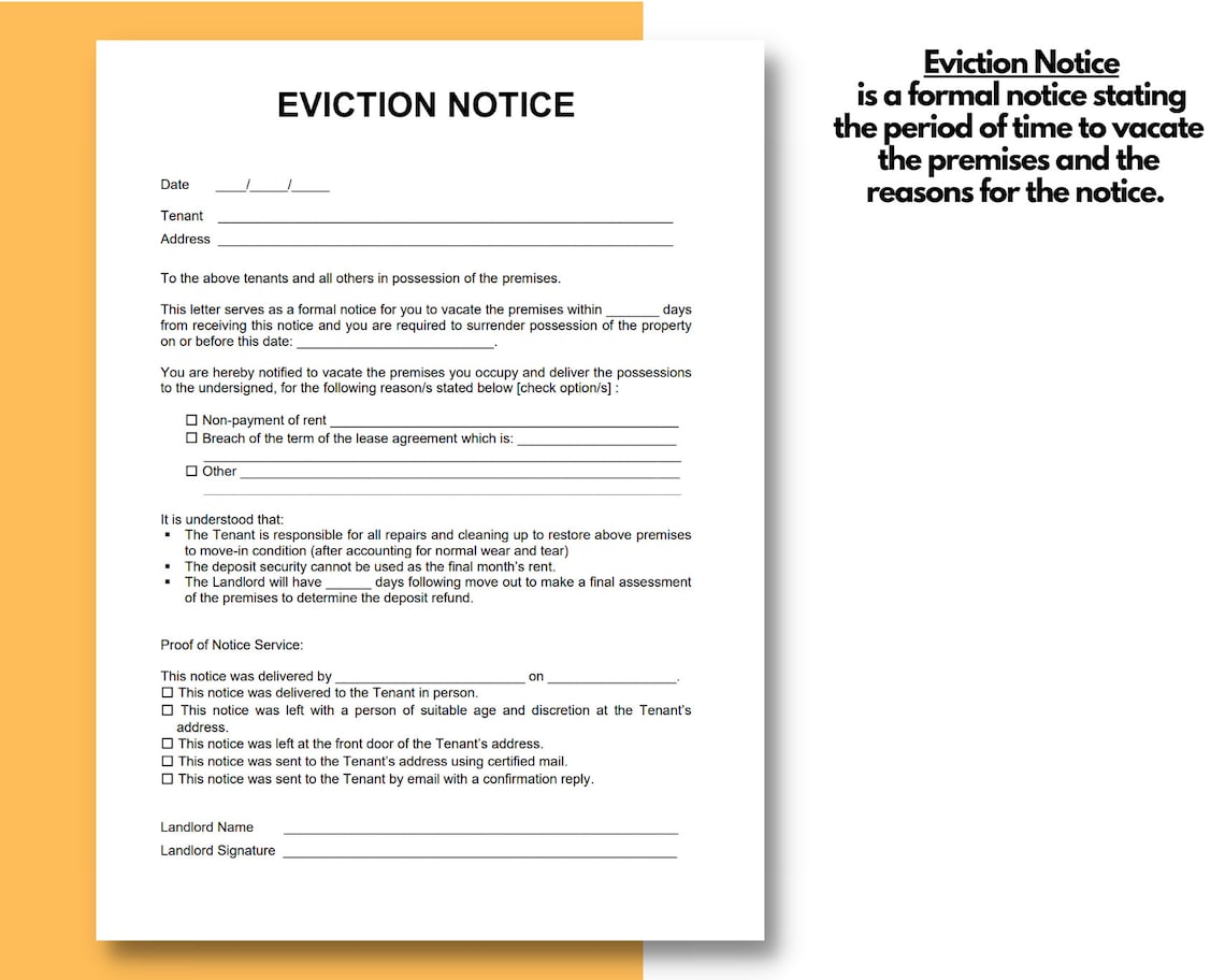Eviction Notice, Notice to Vacate Template, Notice to Vacate Letter ...