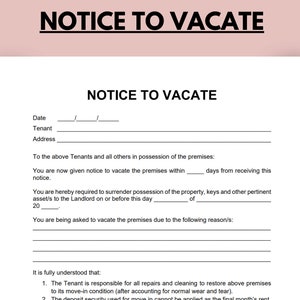 Notice to Vacate Template Notice to Vacate Letter Editable - Etsy