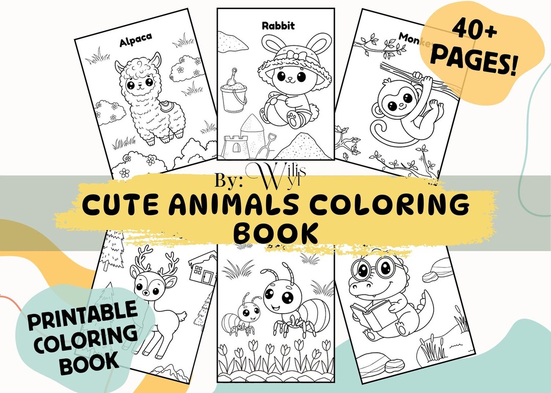 Book One: Cute Animals Kids Coloring Book – Printable Animal Coloring ...