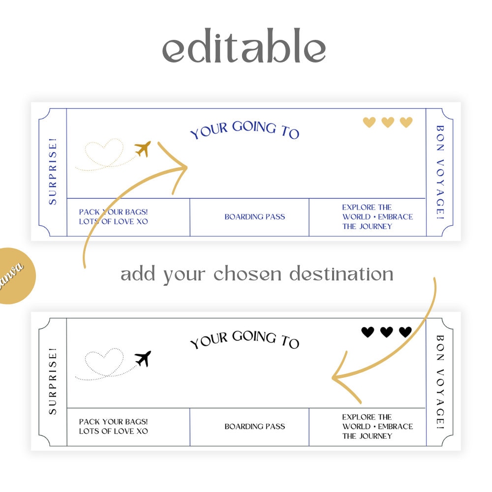 Editable Surprise Holiday Ticket, Personalised Surprise Trip Voucher ...