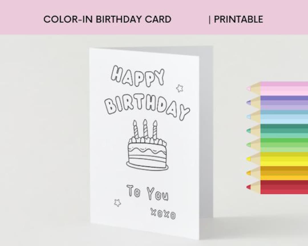 Birthday Card Coloring Page | Printable Activity | Digital | Coloring ...