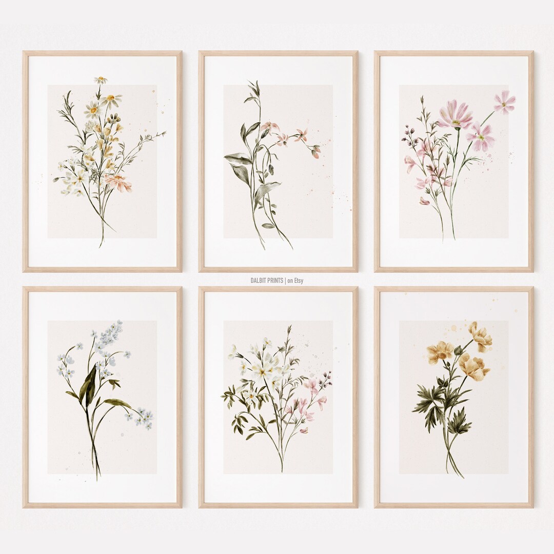 Watercolor Floral 6piece Art Prints, Watercolor Art Prints, Floral Art ...