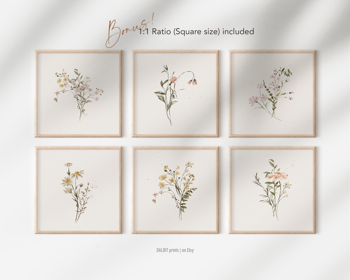 Watercolor Wildflower Wall Art, Wildflower Set of 6 Wall Art, Wild ...