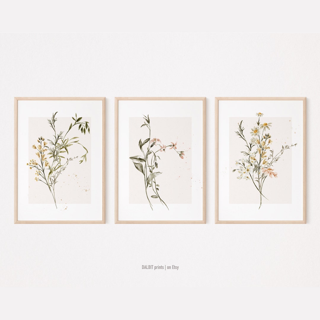 Wildflower Print Set of 3, 3piece Wildflower Wall Art, Watercolor ...