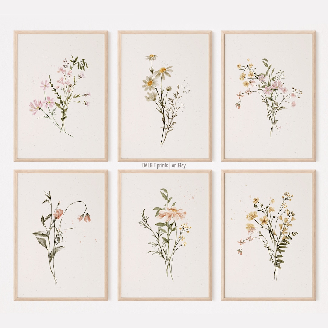 Watercolor Wildflower Wall Art, Wildflower Set of 6 Wall Art, Wild ...