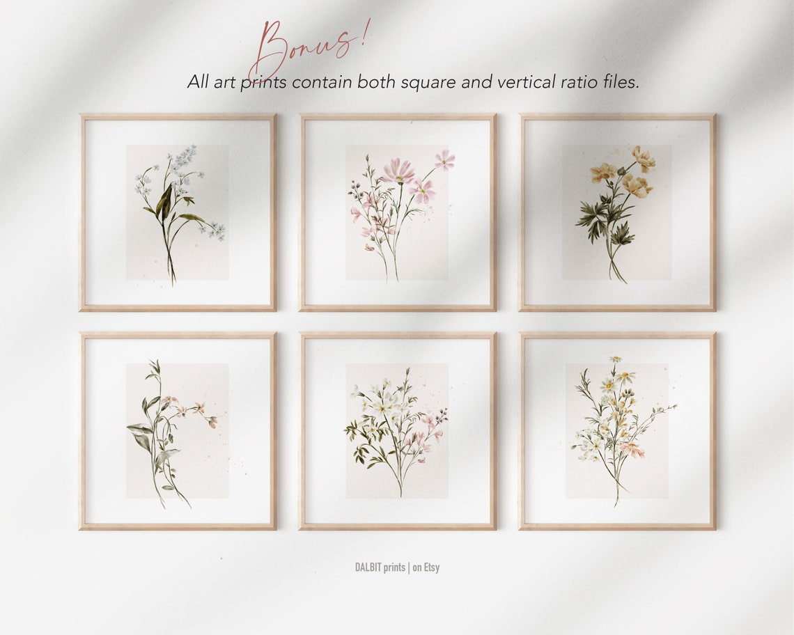Watercolor Floral 6piece Art Prints, Watercolor Art Prints, Floral Art ...