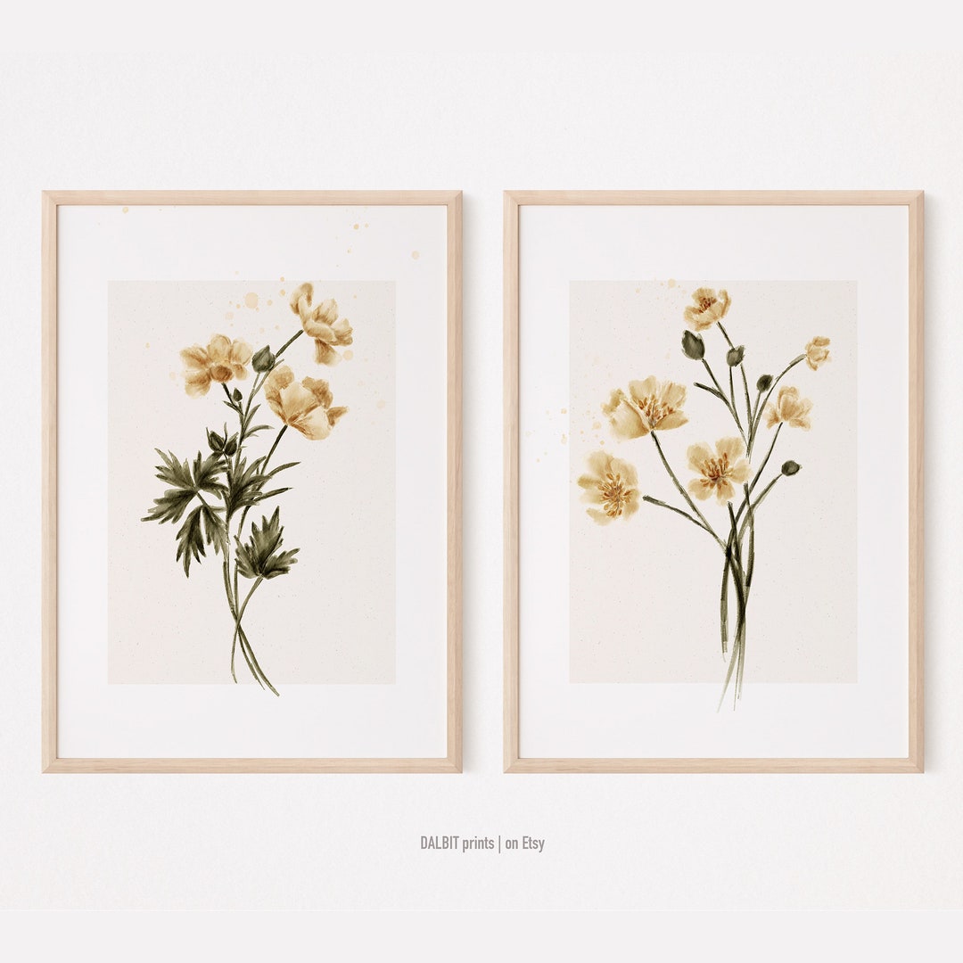 Yellow Nursery Wall Art, Wildflower Set of 2 Prints, Yellow Nursery ...