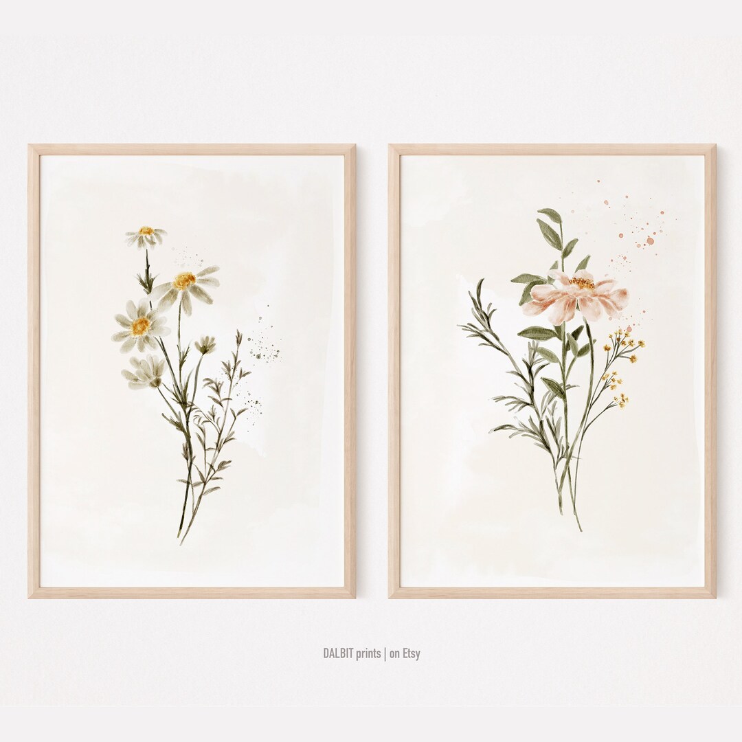 Daisy Nursery Wall Art, Daisy Flower Set of 2 Prints, Floral Nursery ...