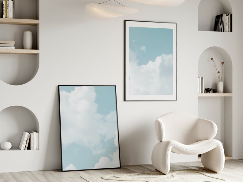 2piece Cloud Art Print, Blue Gallery Wall Art, Digital Clouds Photography, Cloud Art Print, Set ...