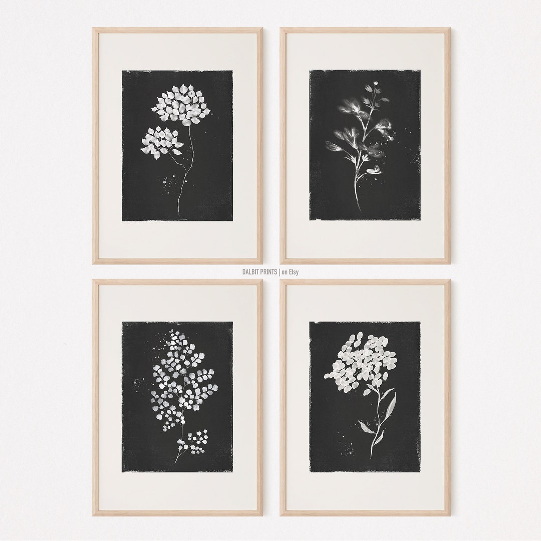 Minimalist Botanical Floral Prints Set - Black & White Floral Wall ...