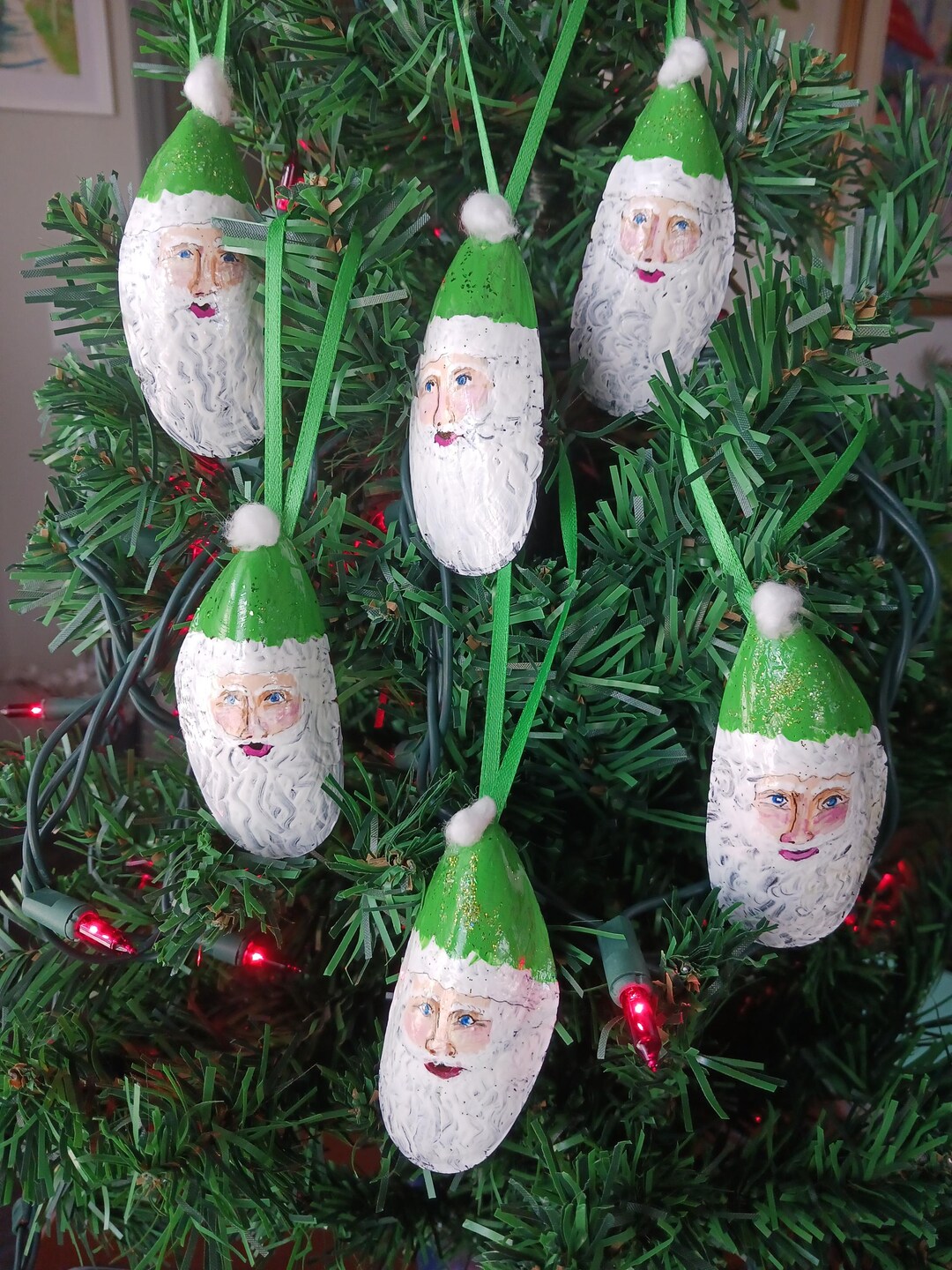 Santa on a Mussell Shell Christmas Ornament. Hand Painted. Comes as Set ...