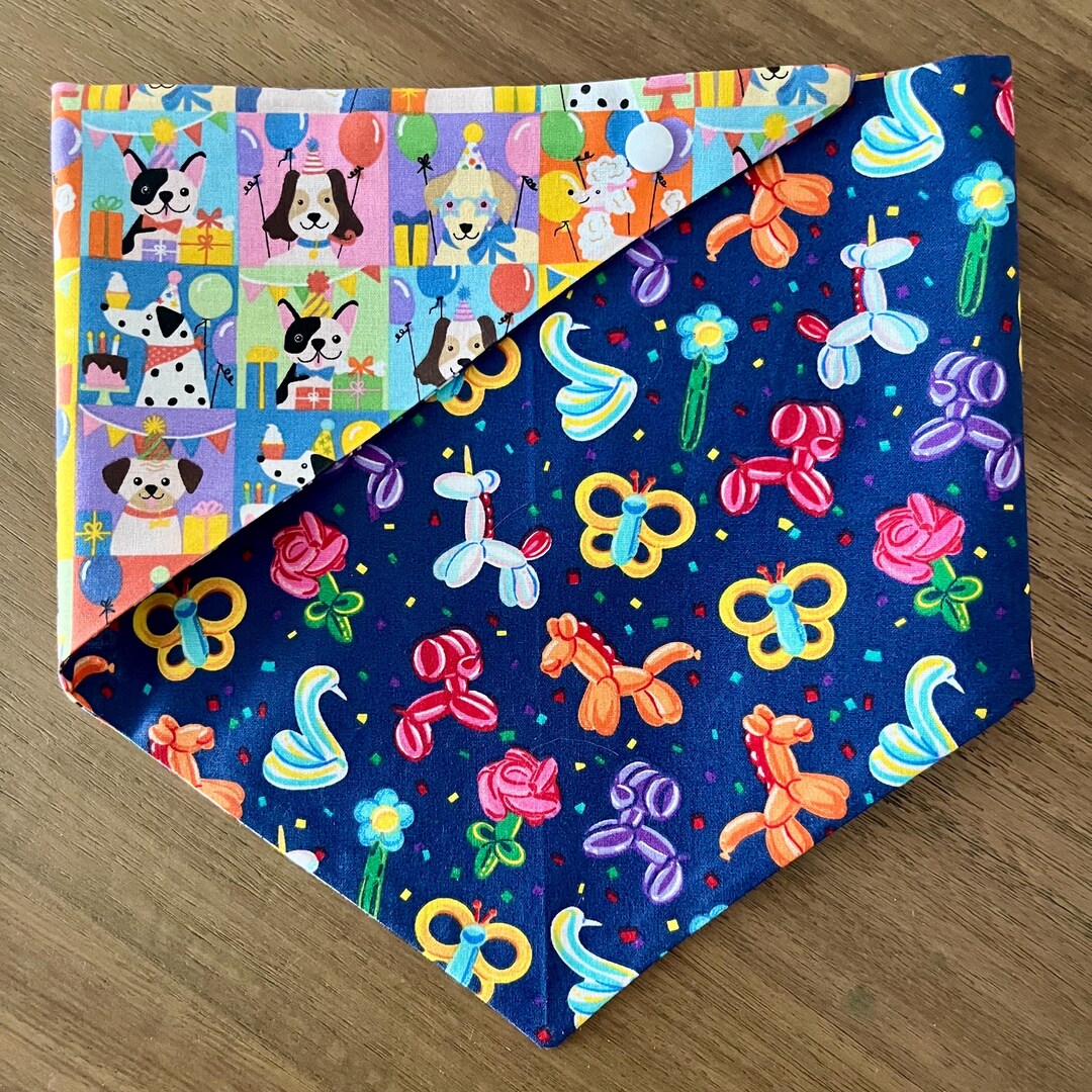Birthday Dog Bandana: Reversible Balloon Animal Party Scarf - Etsy