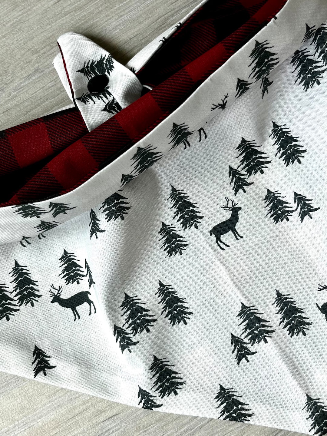 Woodland Dog Bandana / Pine Trees, Deer, Buffalo Check / Large Plaid ...