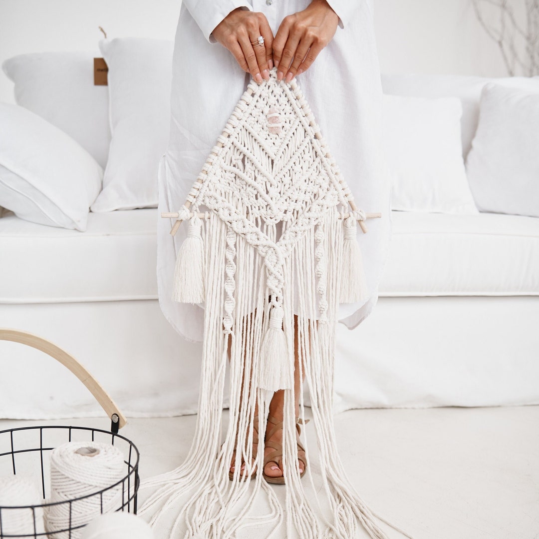 Macrame Wall Hanging Rock Crystal Macrame Headboard Boho House Warming ...