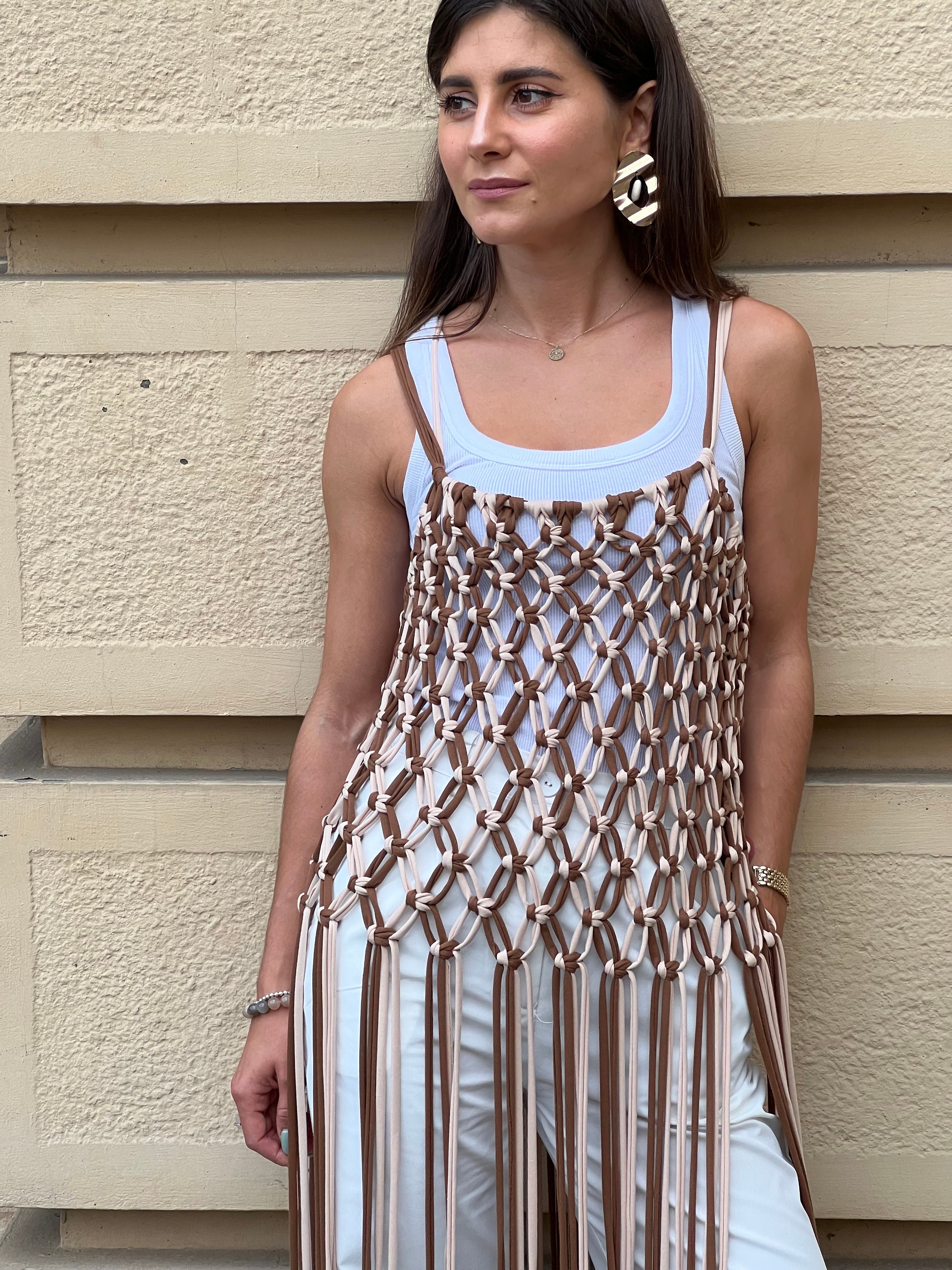 Fishnet Dress FRINGE DRESS MACRAME Dress Bohemian Dress Beach Coverup ...