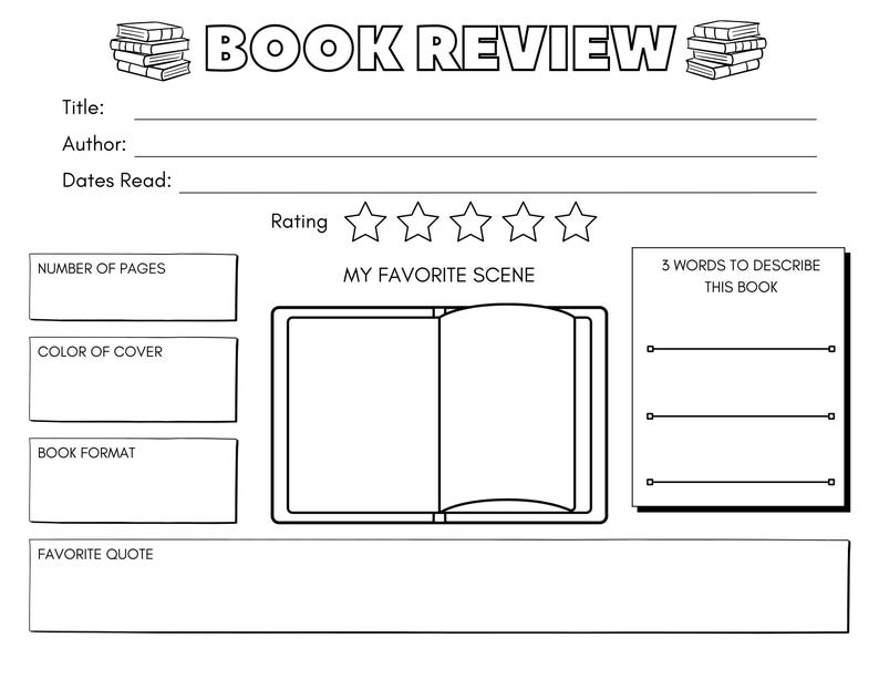 Book Review Coloring Page Book Review Page Digital Book Review Book ...