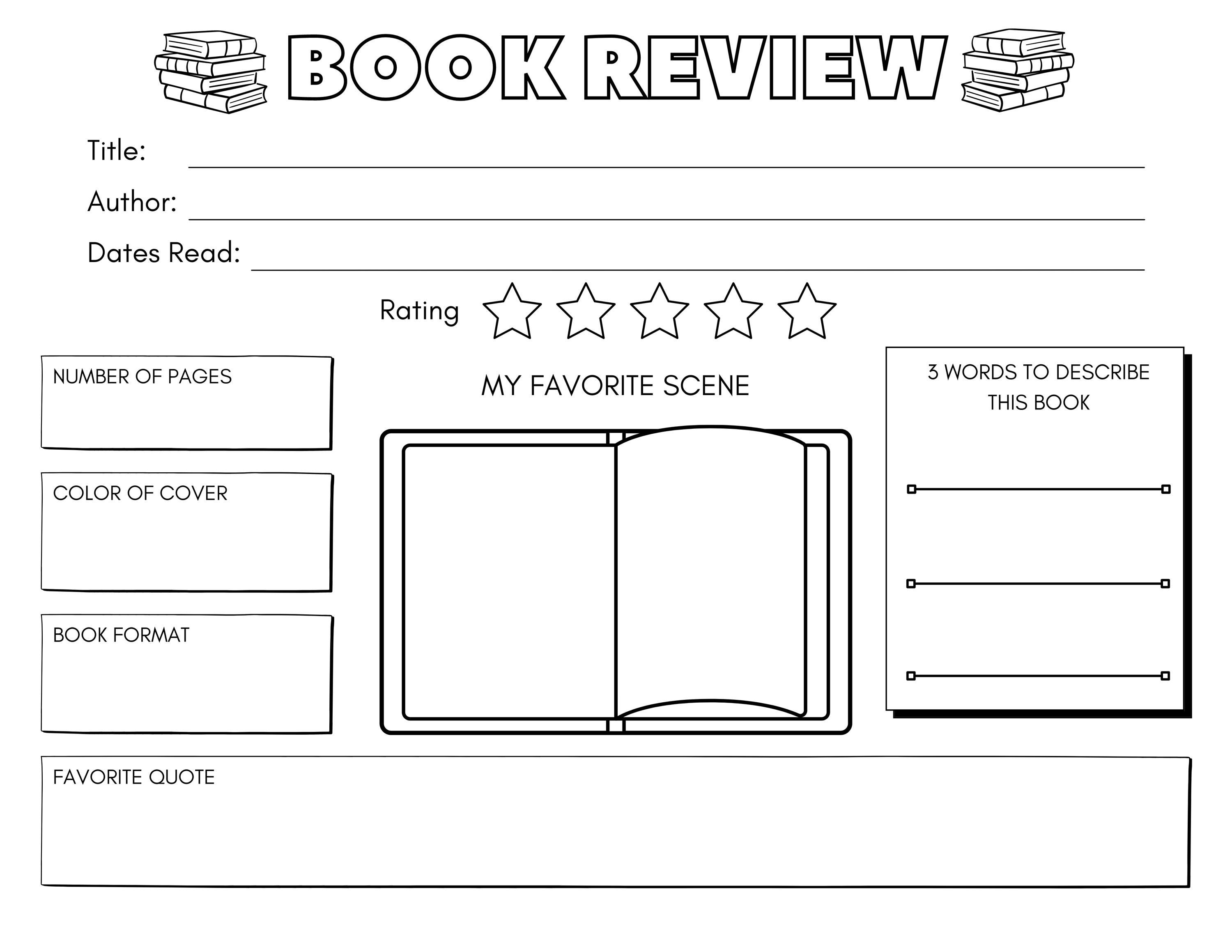 Book Review Coloring Page Book Review Page Digital Book Review Book ...