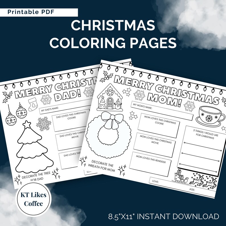 Merry Christmas Mom & Dad Coloring Pages (digital Download) - Etsy