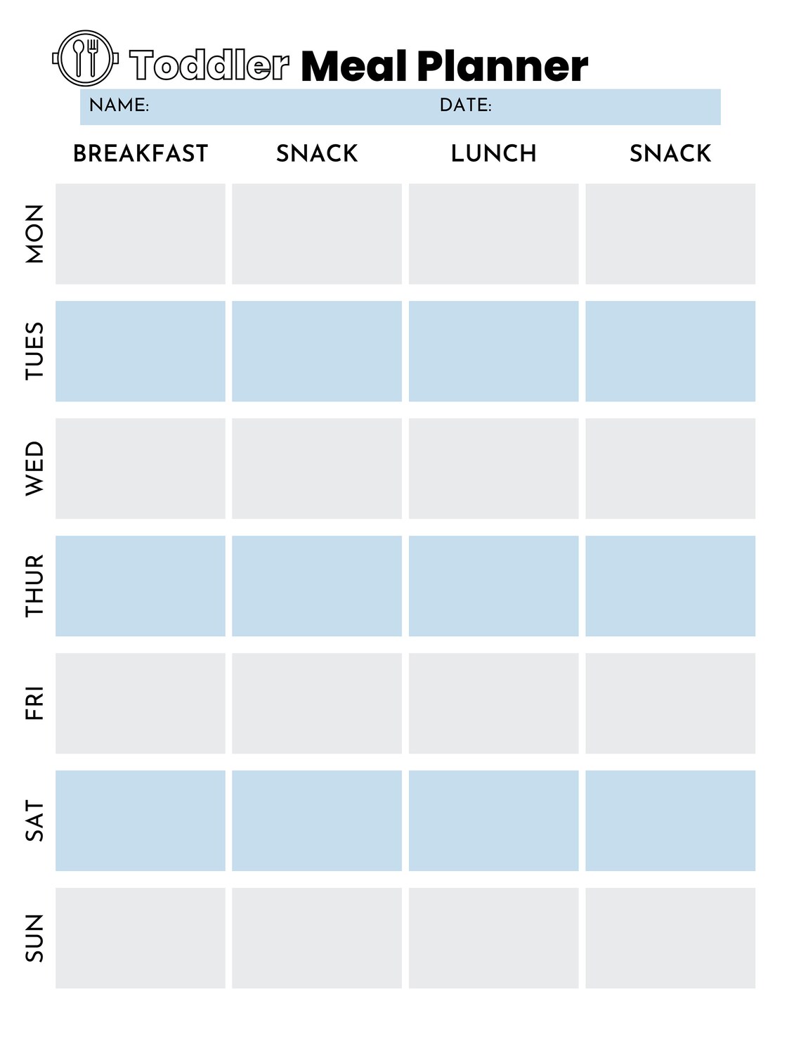 Weekly Toddler Meal Planner: Kids Breakfast, Lunch, Snack (digital ...