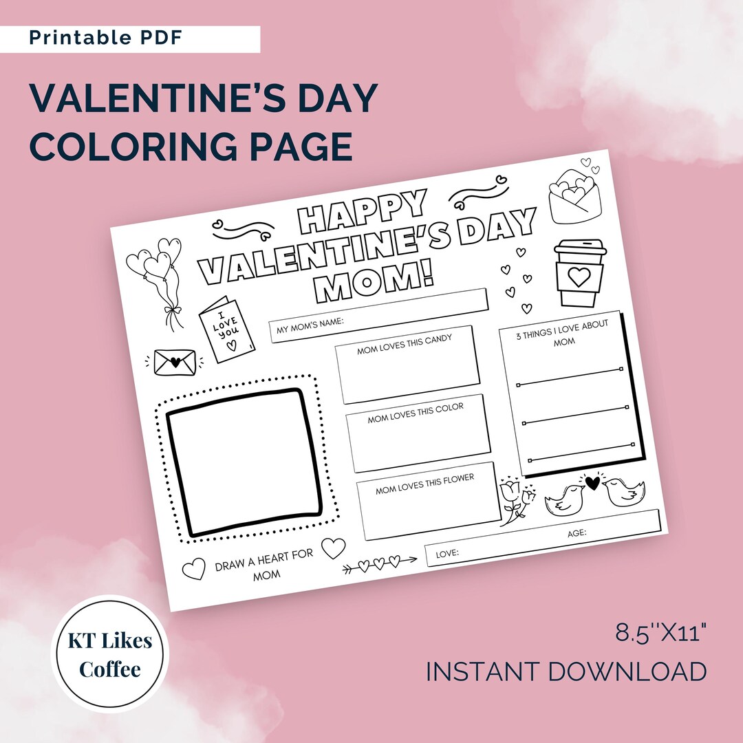 Mom Valentine's Day Coloring Page | Mom Valentine's Gift | I Love Mom ...