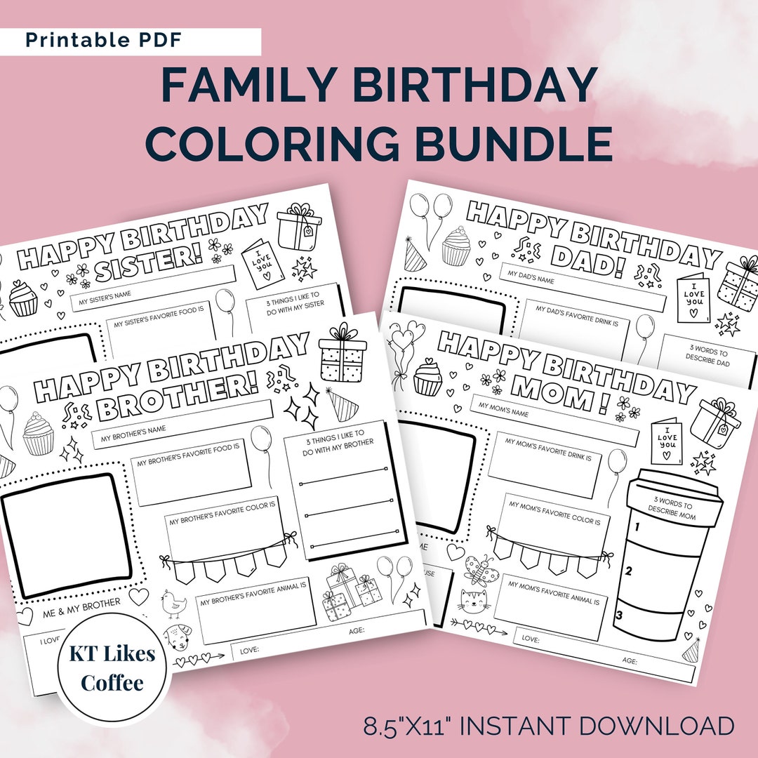 Happy Birthday Coloring Page Bundle | Happy Birthday Placemat Activity ...