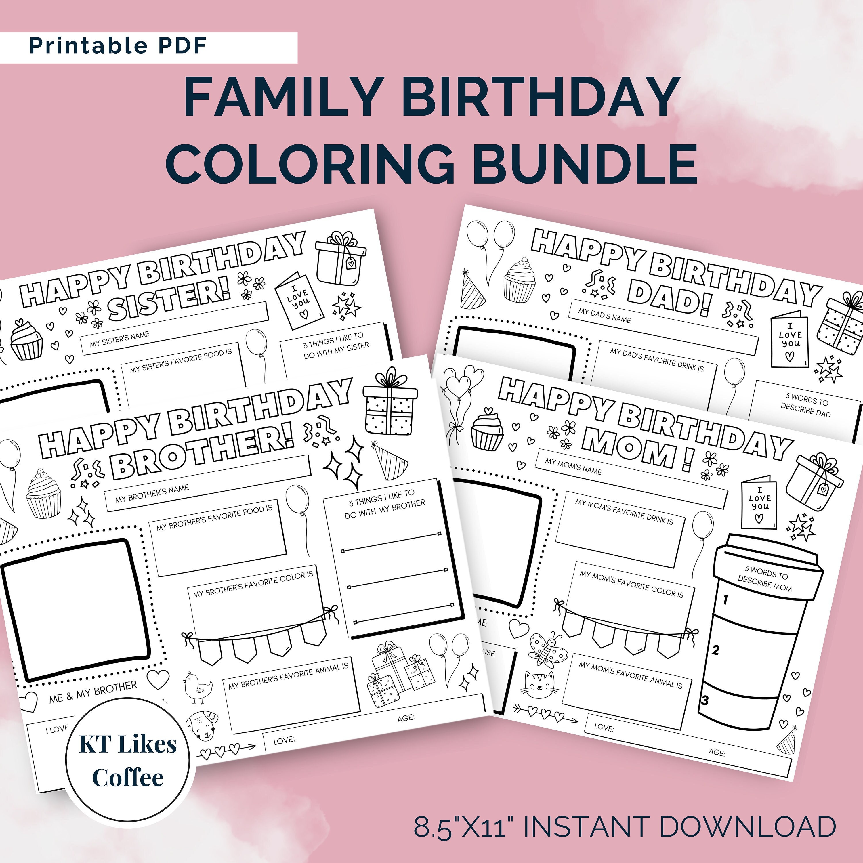 Happy Birthday Coloring Page Bundle | Happy Birthday Placemat Activity ...