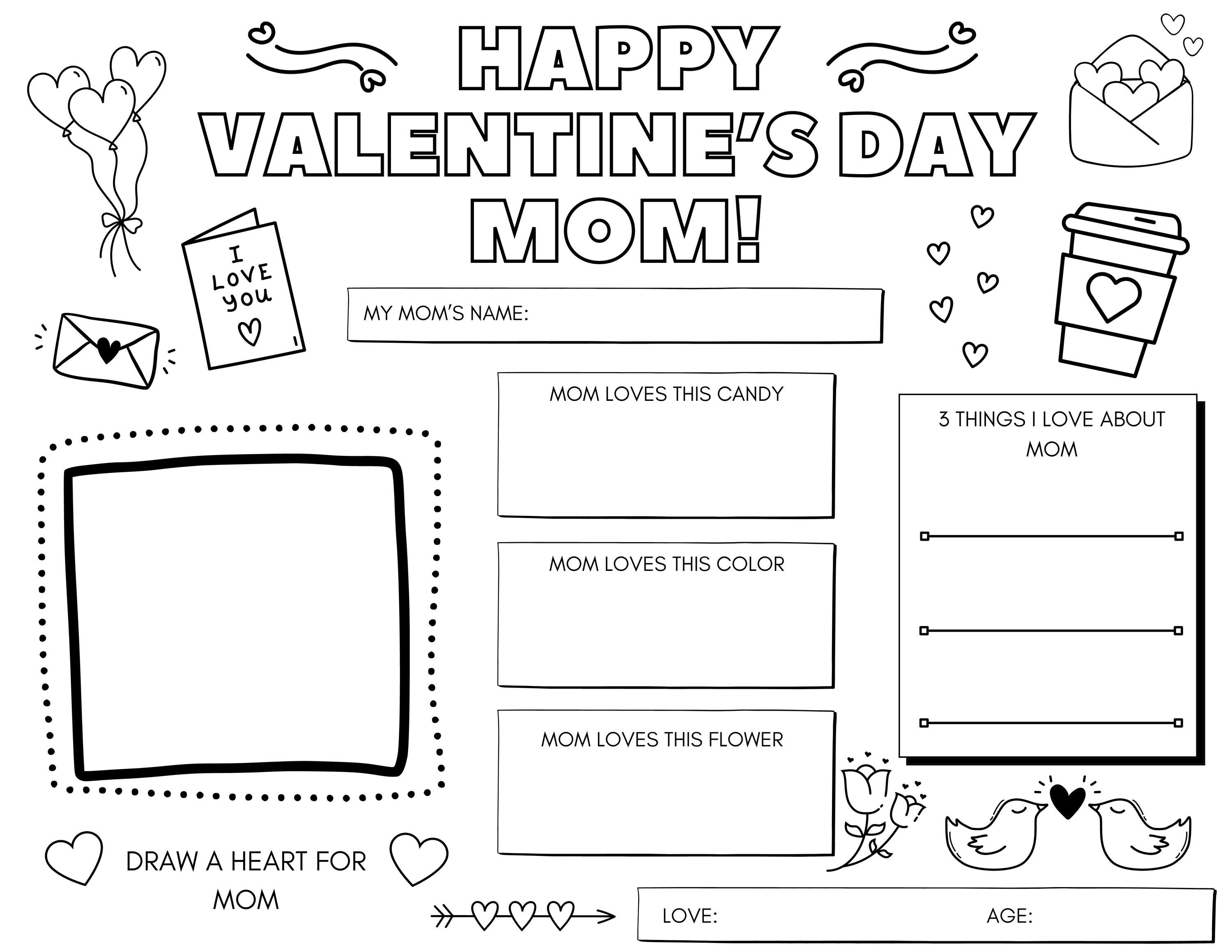 Mom Valentine's Day Coloring Page | Mom Valentine's Gift | I Love Mom ...