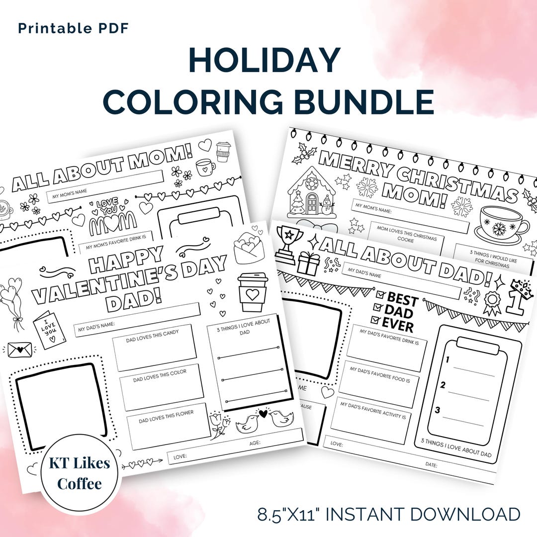 Holiday Coloring Page Bundle | Holiday Placemat Activity Sheet ...