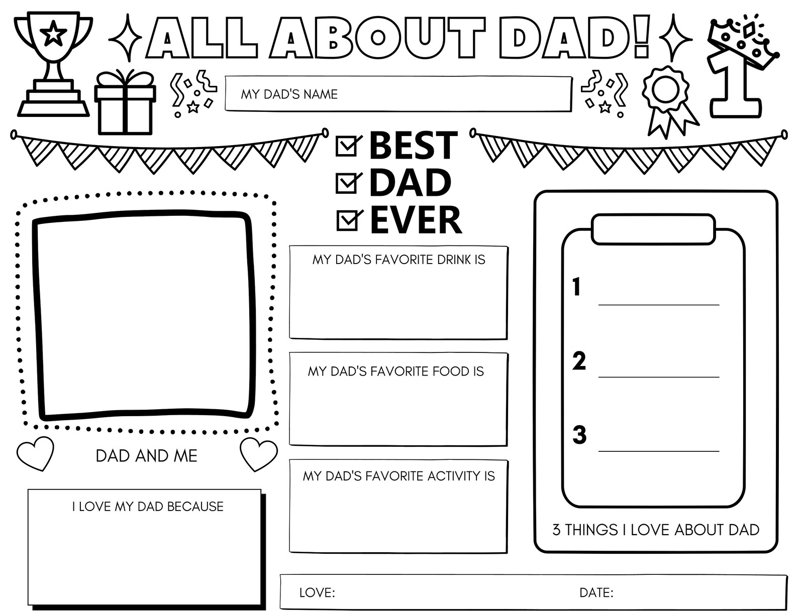 Father's Day Coloring Page Happy Father's Day Placemat Activity Sheet ...